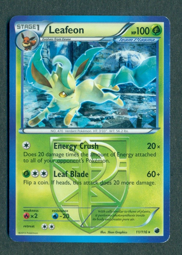 2013 Pokemon Black & White Plasma Freeze cracked Ice Promo #11 Leafeon ...