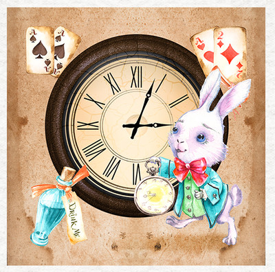 Alice White Rabbit Watch Fabric Craft Panels in 100% Cotton or ...