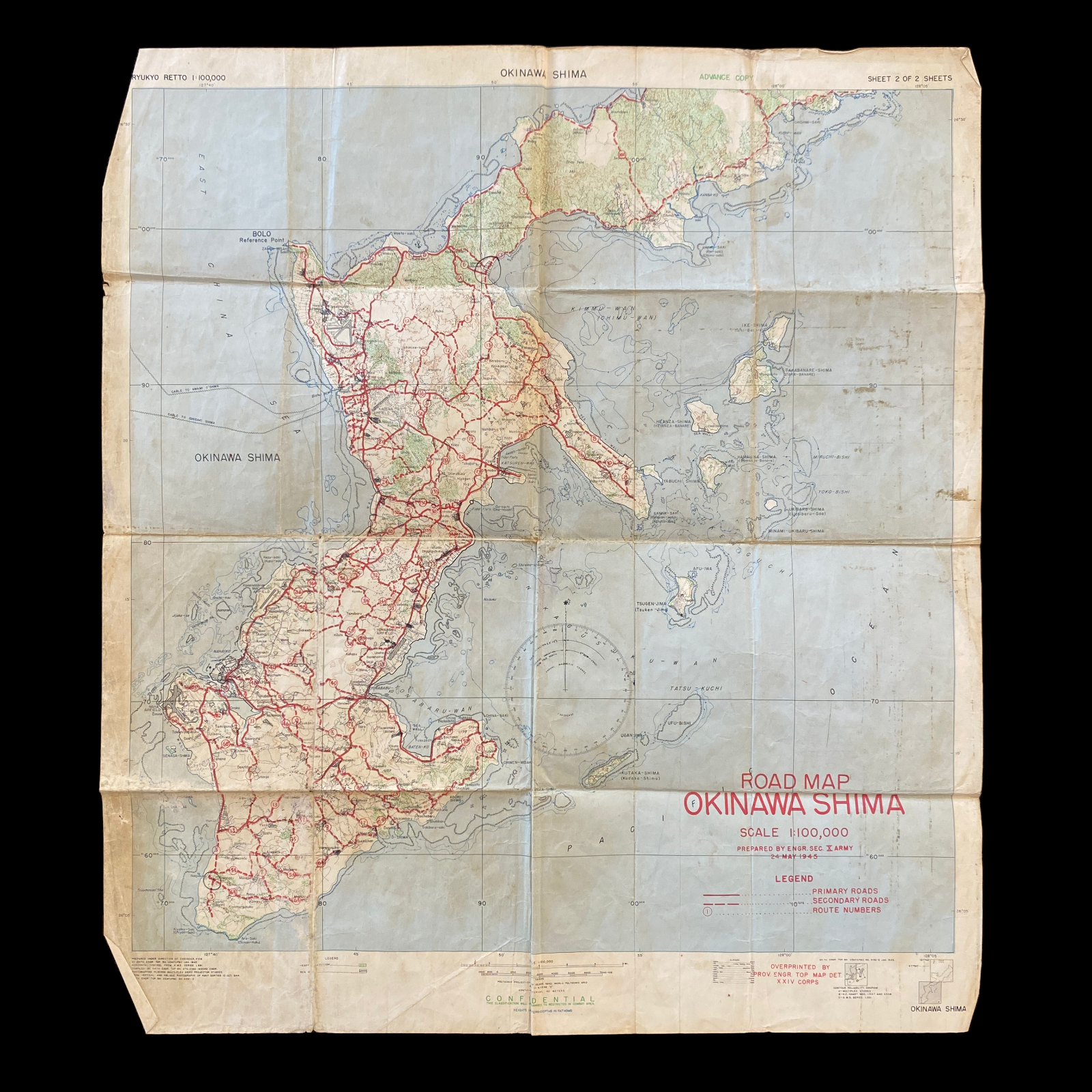 WWII May 1945 Battle of Okinawa CONFIDENTIAL Marked U.S. 10th Army ...