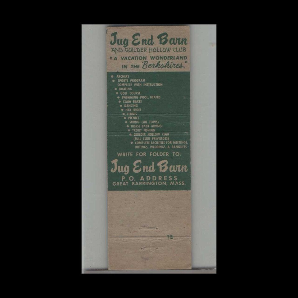 Matchbook Cover - Restaurant Jug End South Egremont, MA | eBay