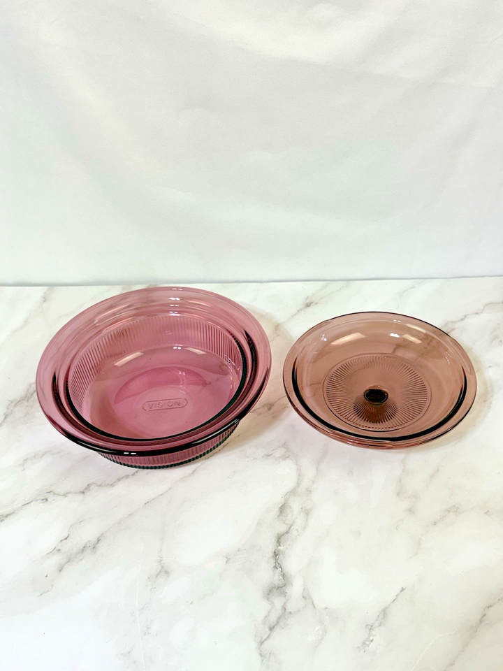Vintage Pyrex VISION Corning Ware 24oz Cranberry V-30-B Casserole Dish ...