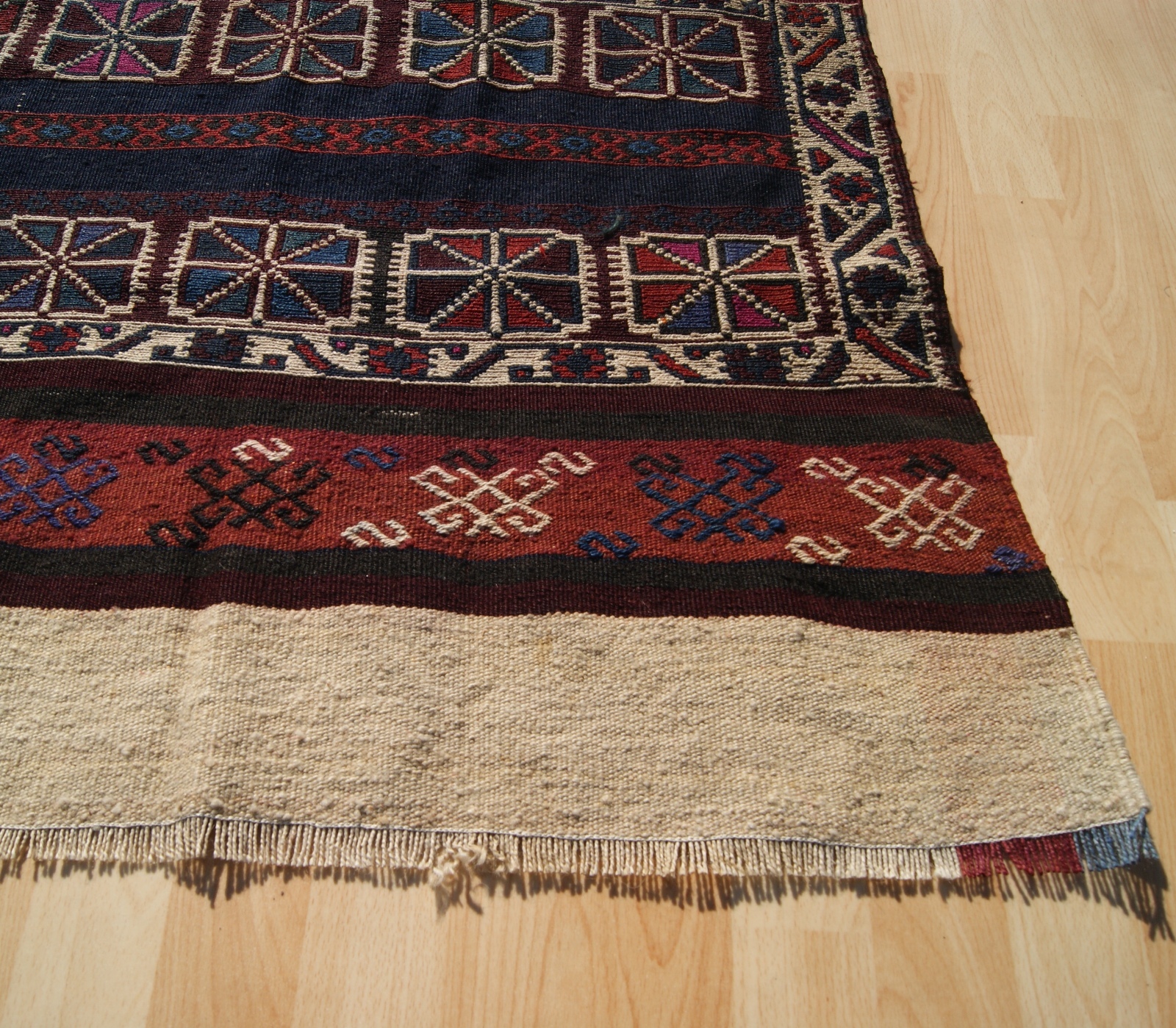 KURDISH EMBROIDERED KILIM RUG HANDWOVEN BLUE KELIM SQUARE WOOL AREA ...