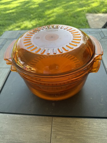 Vintage Tupperware Microwave Stackable Steamer 4 Piece Orange Amber ...