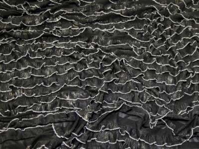 Minerva RaRa Ruffle Textured Stretch Knit Fabric Black & Gold - per ...