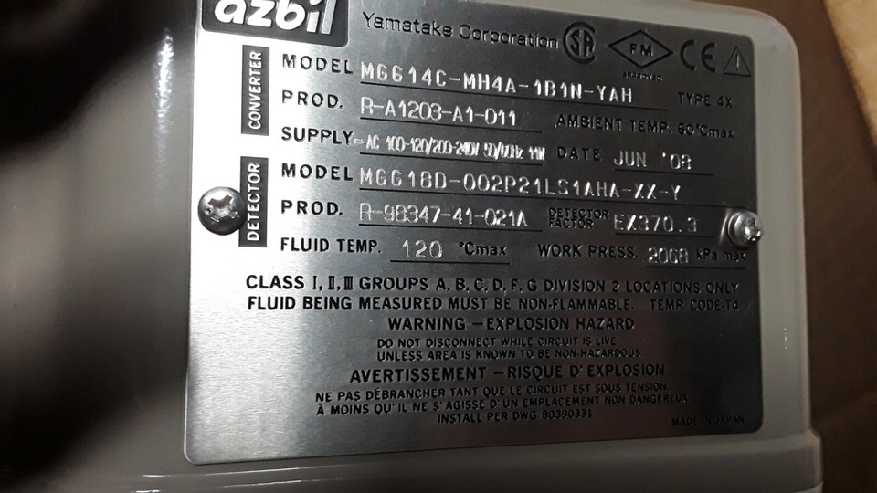 Azbil Yamatake Flow Meter MGG14C-MH4A-1B1N-YAH | eBay