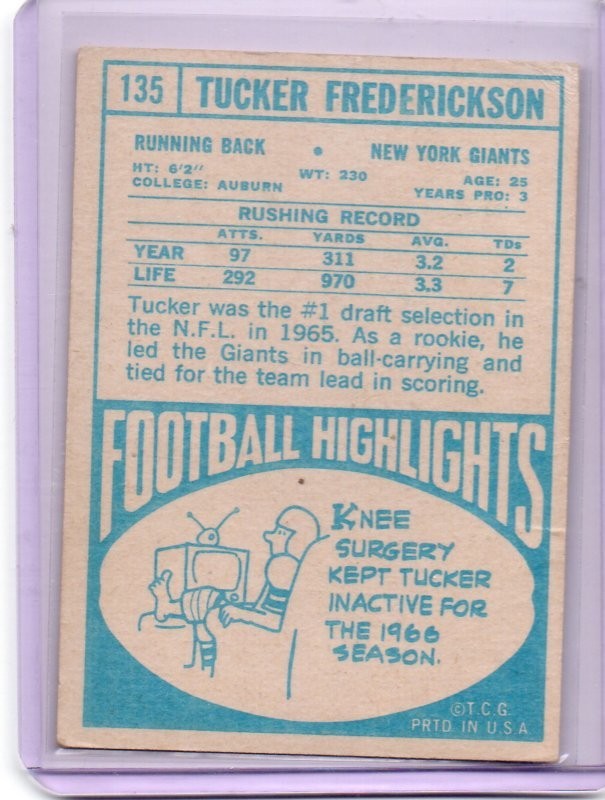 TUCKER FREDERICKSON 1968 TOPPS FOOTBALL CARD #135 GIANTS VG A174 | eBay