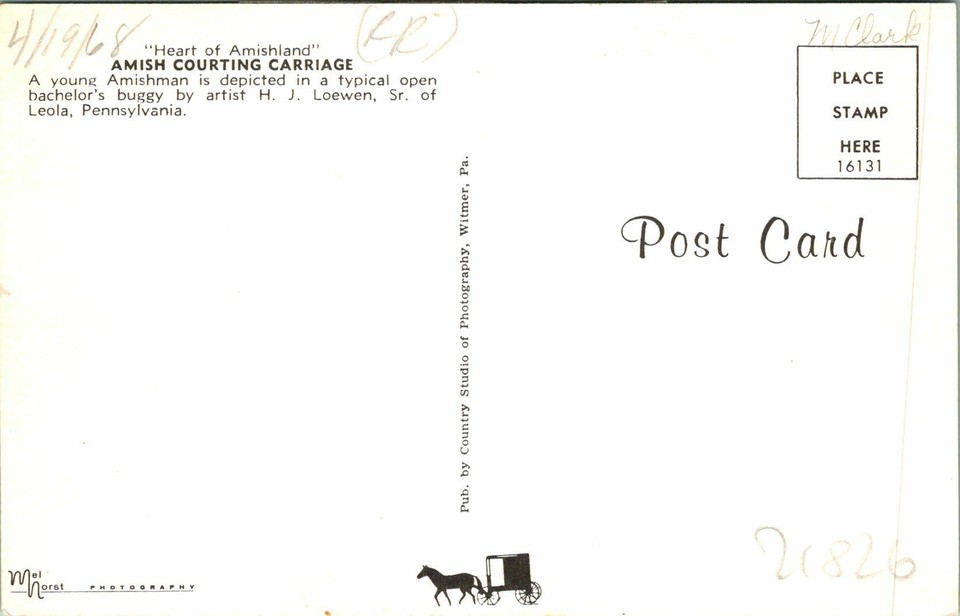 Amish Courting Buggy NJ Loewen Sr Artwork PA Postcard unused (21826) | eBay