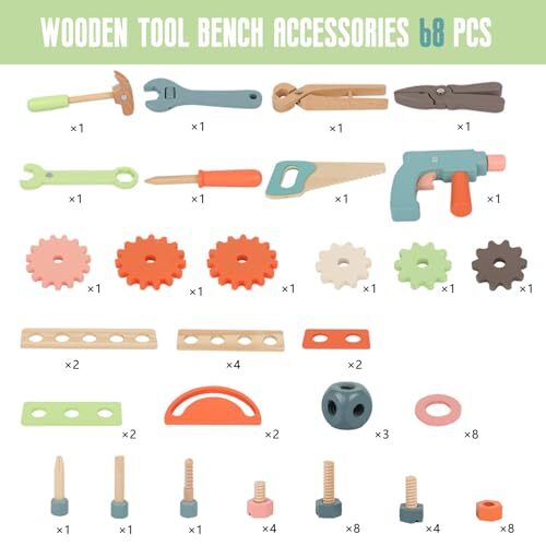 Wooden Power Tool Workbench for Kids, Building Tools Sets Pretend Play ...