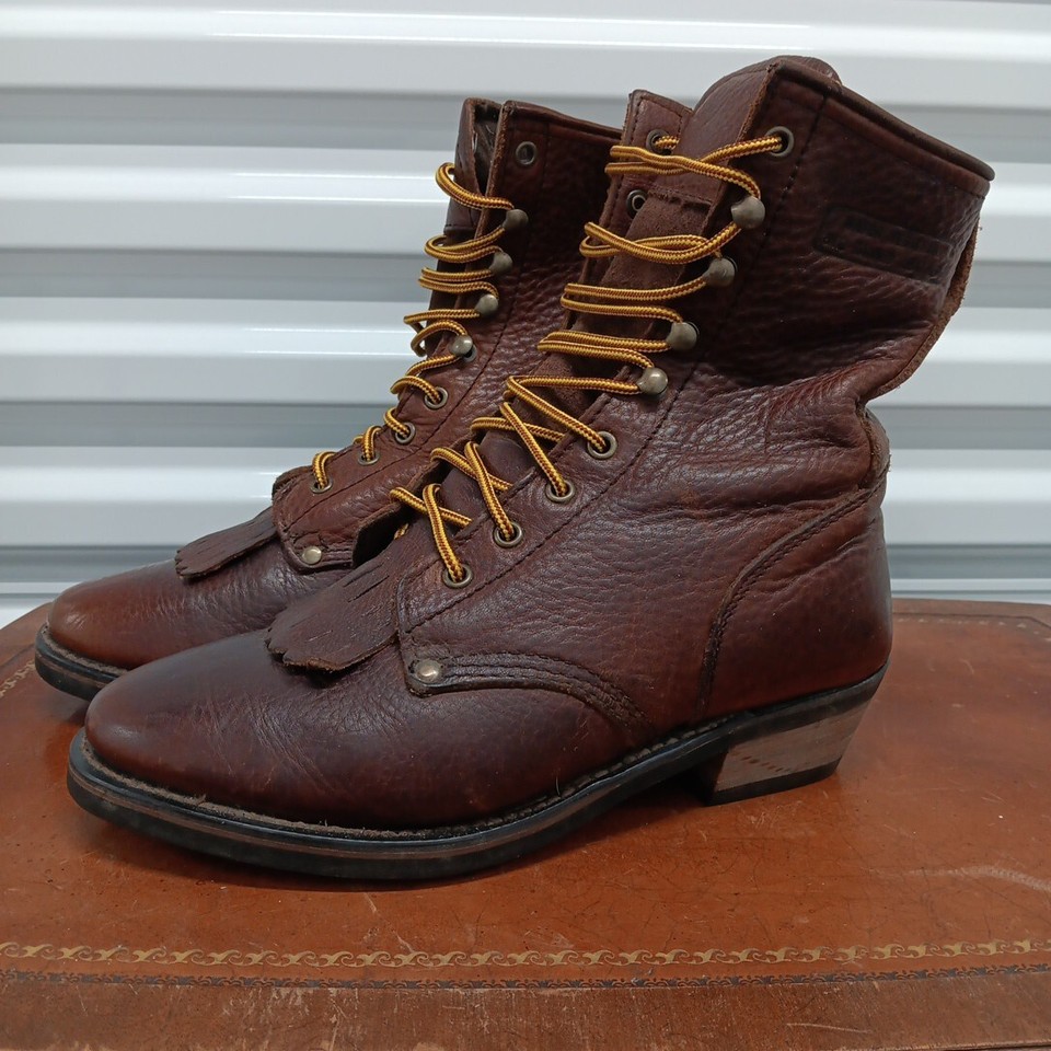 Quality Brown Leather Lace Up Roper Packer Western Boots Men's 8.5 M | eBay