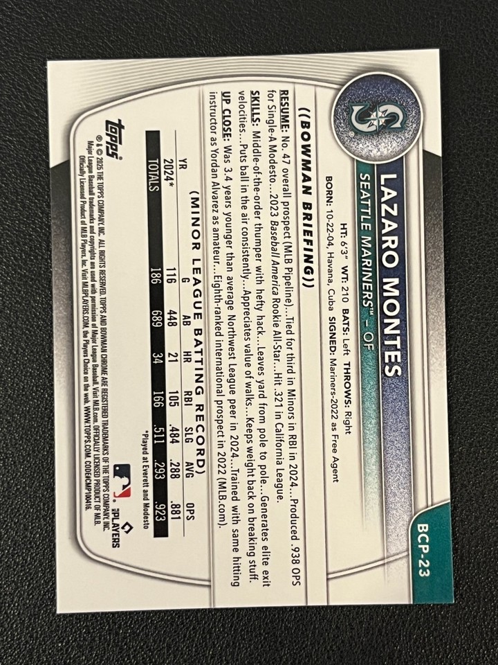 Lazaro Montes 2025 Bowman Chrome Reptilian Refractor Mariners | eBay