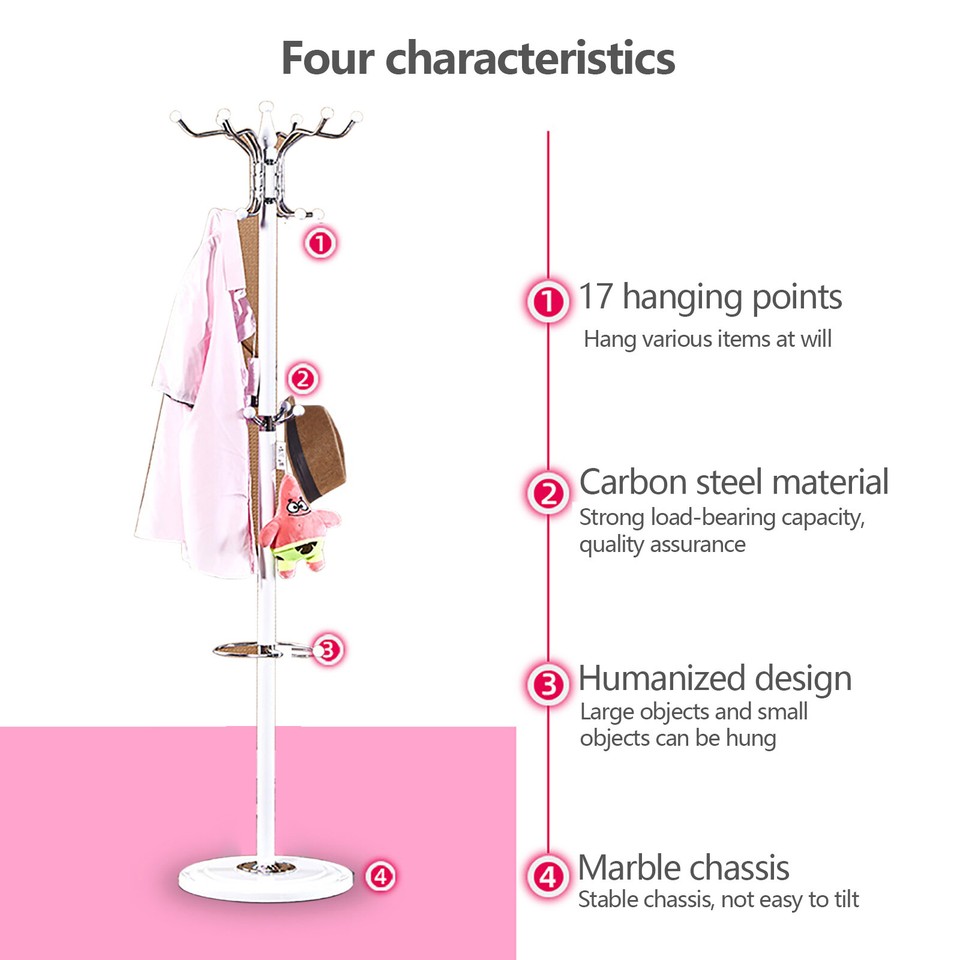 Coat Rack Hat Stand Tree Clothes Hanger Umbrella Holder Metal Organizer ...