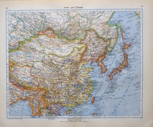 1943 MAP EAST ASIA MONGOLIA KOREA JAPAN CHINA TIBET FORMOSA CALCUTTA ...