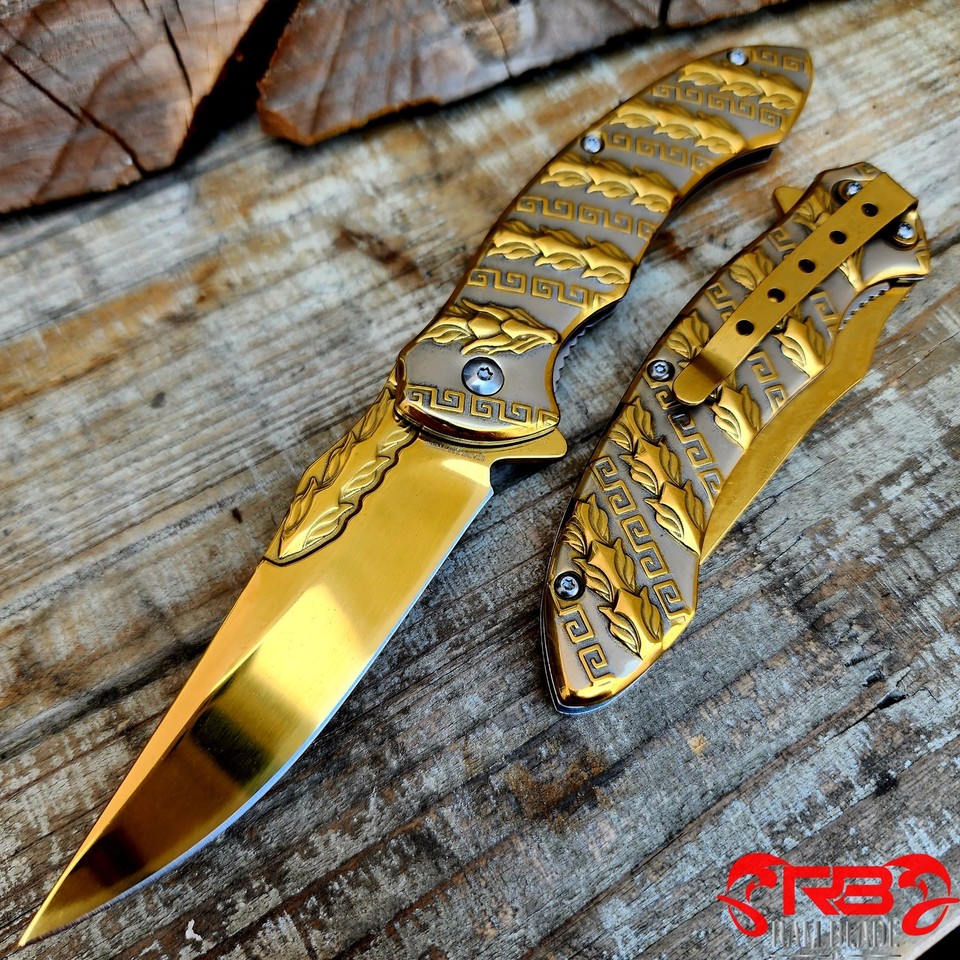 8" GOLD DRAGON SPRING OPEN ASSISTED TACTICAL FOLDING POCKET KNIFE EDC ...