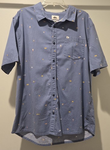 Quicksilver Mens Shirt Beach XL Regular Fit Blue Button Down 100% ...