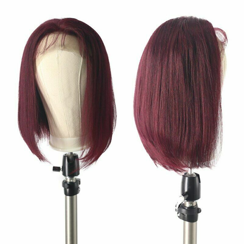 Burgundy Human Hair Wigs Wine Red Straight Bob Wig Remy Hair Lace Front ...