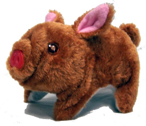BROWN FUZZY WALKING OINKING TOY MOVING PIG play pet battery operated ...