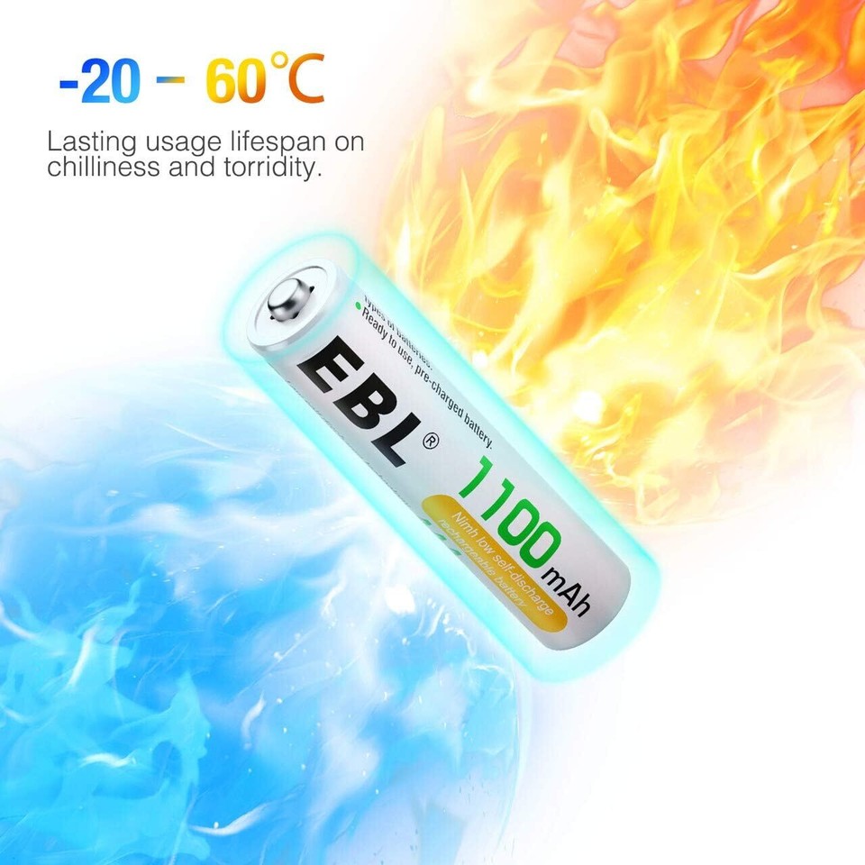 EBL 4-40x 1.2V AAA Ni-MH Rechargeable Batteries 1100mAh Triple A ...
