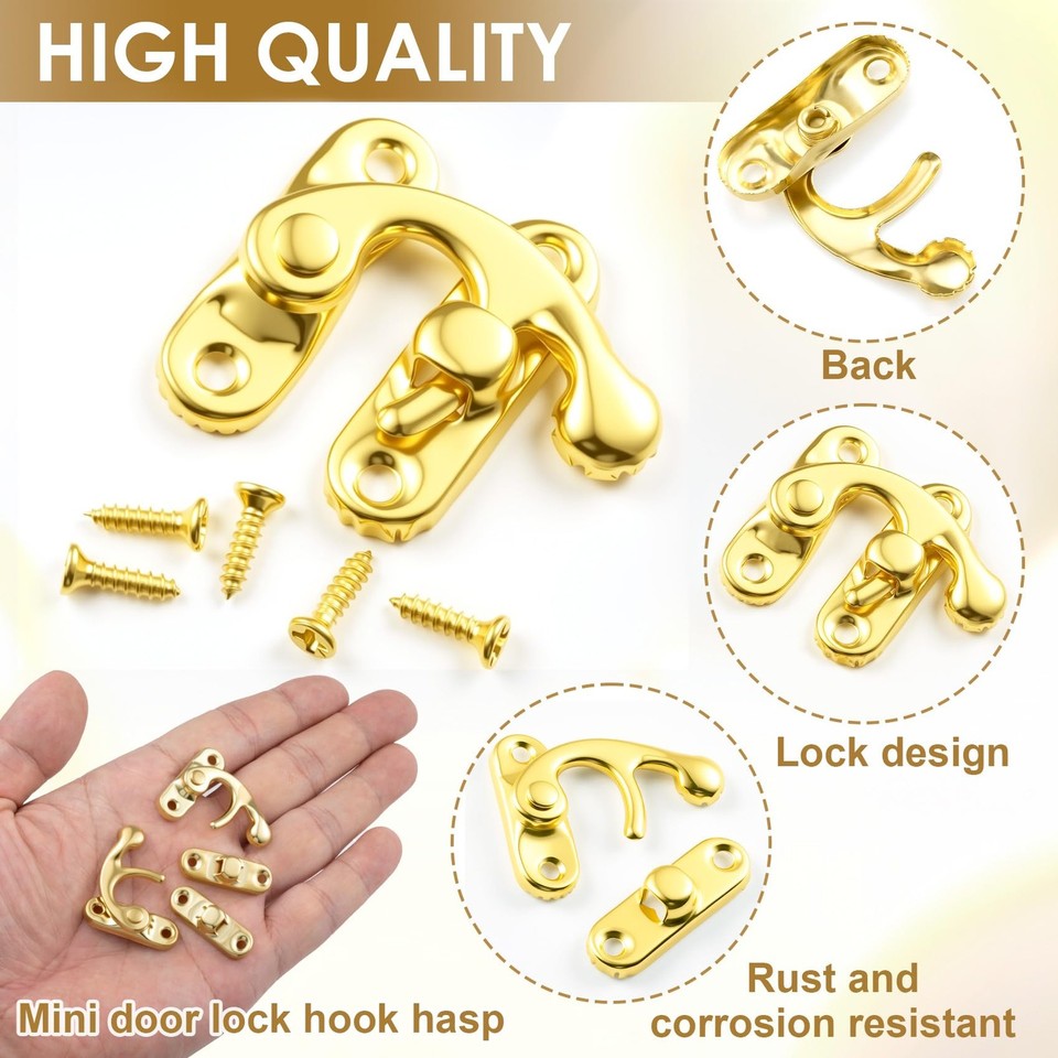 Lekgavd 4 Packs Antique Hook Hasp Latch, Vintage Lock Clasp Gold, 4 ...