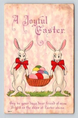 A Joyful Easter Anthroporphic Easter Bunnies Rabbits, Colored Eggs ...
