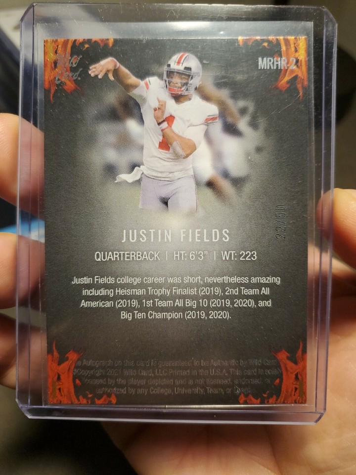 Justin Fields 2021 Wild Card Matte RED HOT ROOKIES ON CARD AUTO 22/50 Bears | eBay