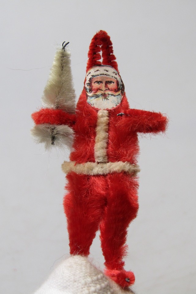 VTG Chenille SANTA Paper Face TREE Bottle Brush Tree Christmas Ornament ...
