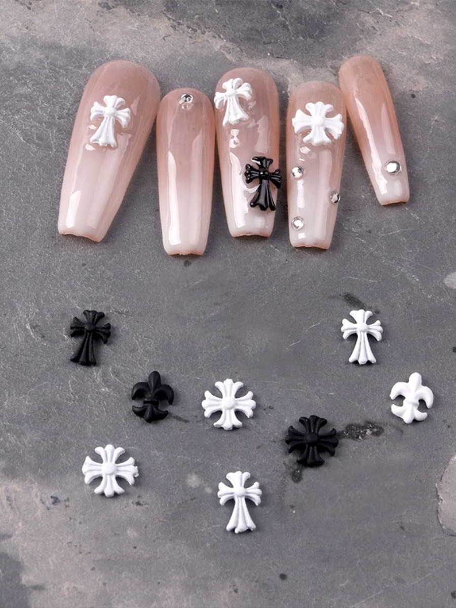 Black And White Nails With Cross