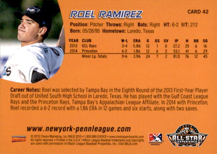 2015 New York-Penn League All-Stars #42 Roel Ramirez Laredo Texas ...
