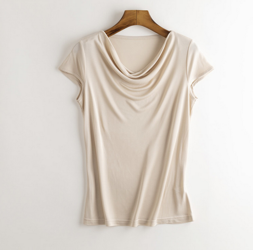 Women Mulberry Silk Tee Shirts Knit Silk Swing Neck Pullover Short ...