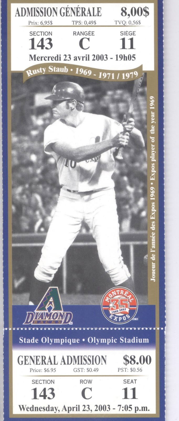 2003 Expos vs Diamondbacks Ticket: Chad Moeller, Luis Gonzalez & Steve ...