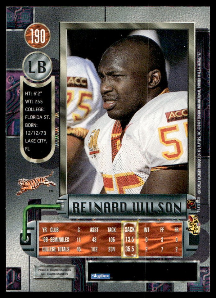 Reinard Wilson 1997 Metal Universe #190 Cincinnati Bengals Football ...