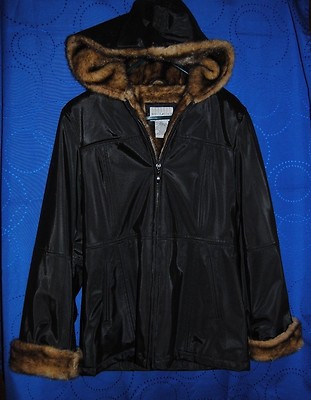 WHITE STAG Black Hooded Jacket Coat w Faux Fur Size S (4/6) | eBay