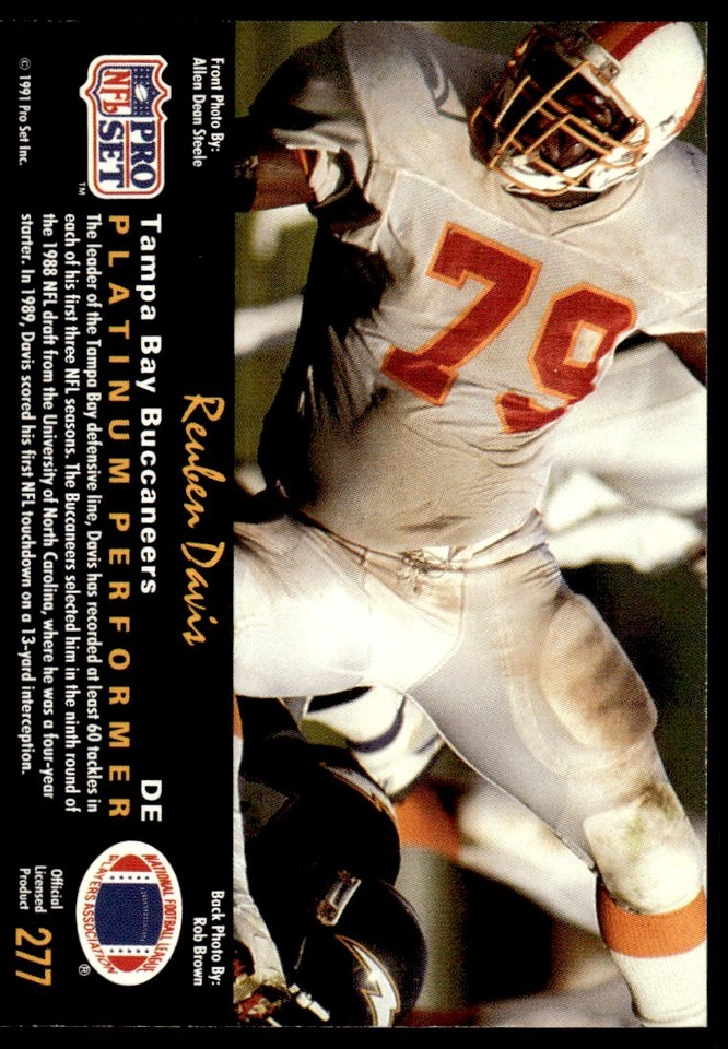 1991 Pro Set Platinum Football Card Reuben Davis A Tampa Bay Buccaneers ...