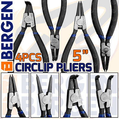 BERGEN 4 PC 5" Circlip Pliers Internal External Bent Nose Straight Tip ...