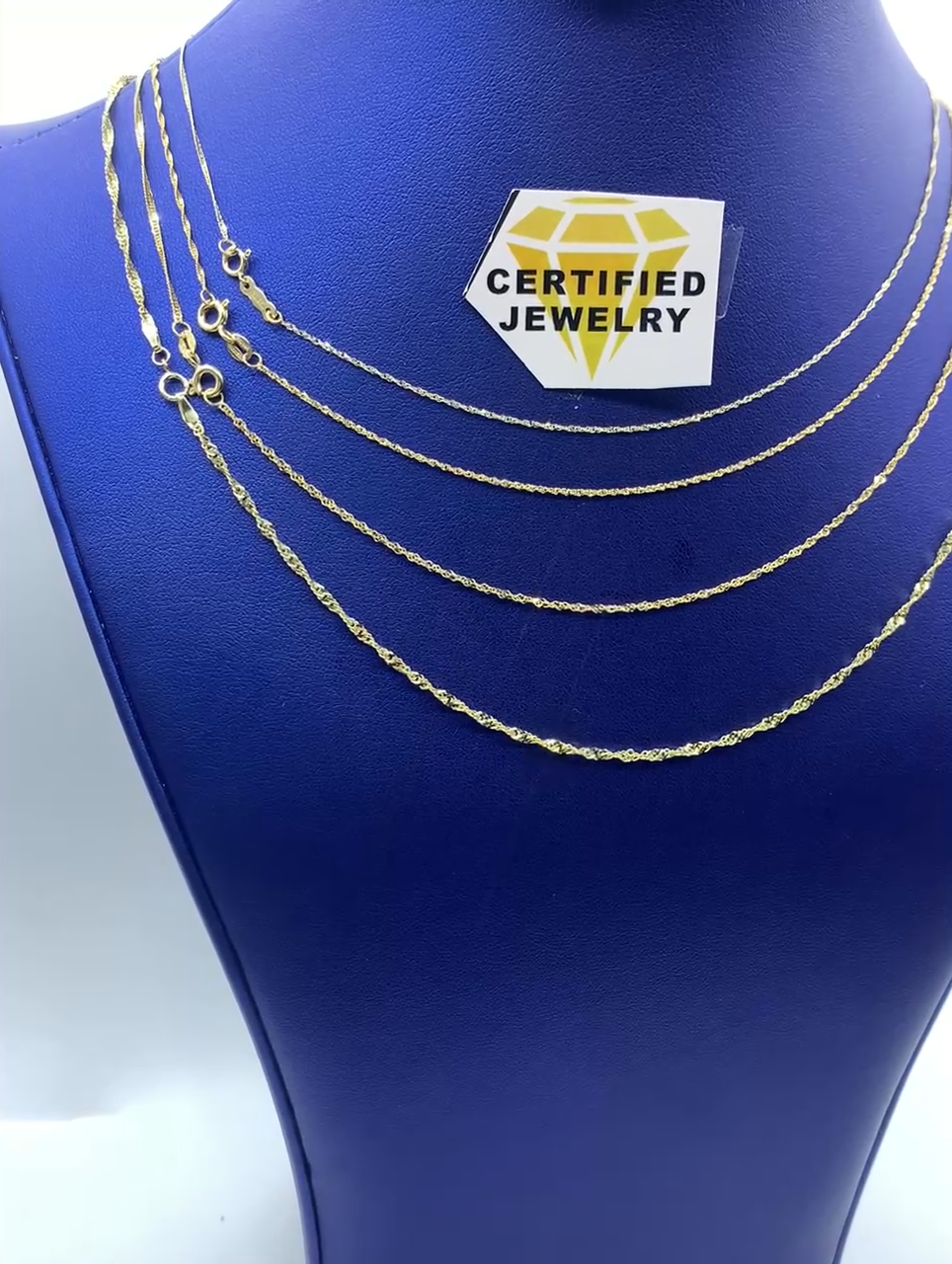 Solid 14K Yellow Gold Singapore Rope Chain Necklace, 16" 18" 20" 24 ...