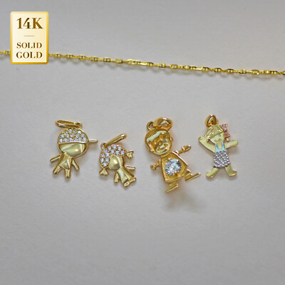 14K REAL Solid Gold Children Boy With Baseball Cap Pendant Charm for ...