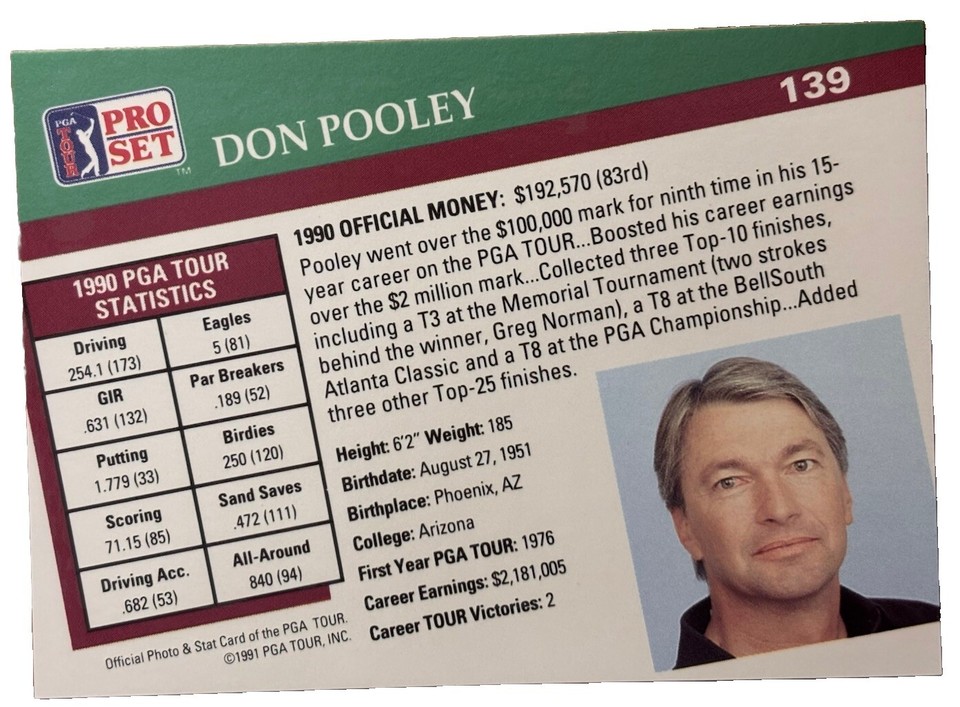 Excellent: Vintage 1991 PRO SET PGA Tour Don Pooley Trading Card | eBay