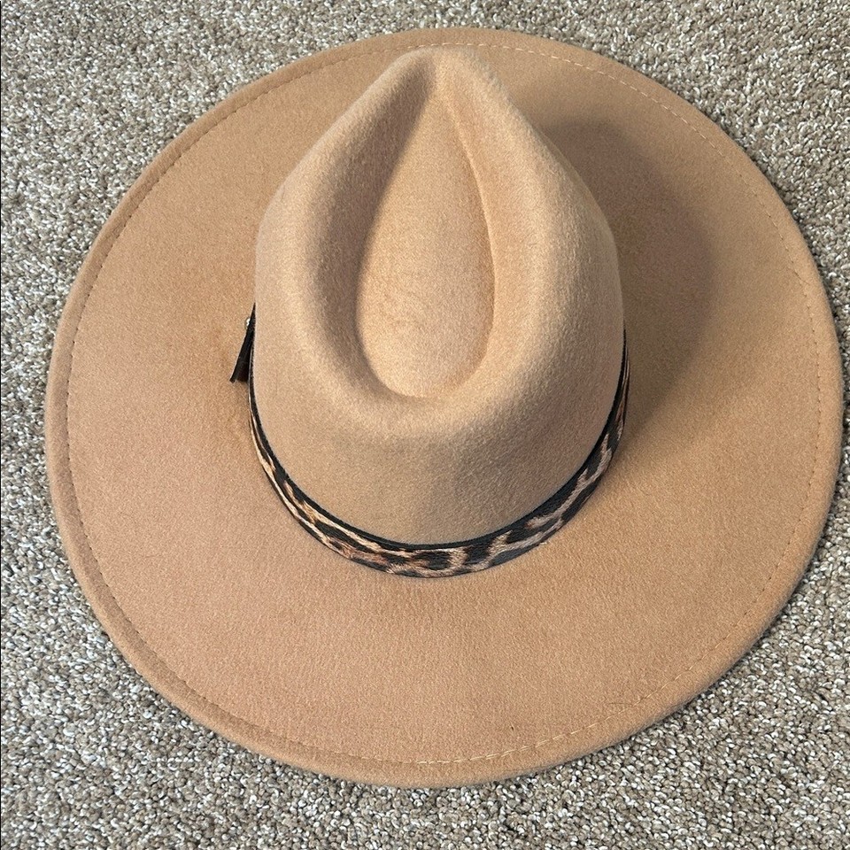 LuLus Tan Wide-Brim Hat with Leopard Band Safari Party Tan Wool Hat NEW ...
