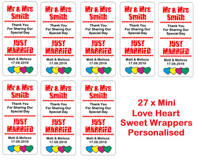 Personalised Mini Love Heart Sweets Favours Wedding WRAPPERS ONLY ...