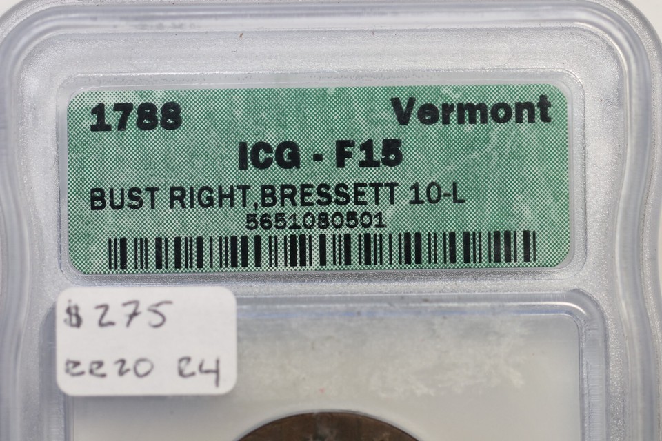 1788 RR-20 R-4 ICG F 15 Bust Right Vermont Colonial Copper Coin | eBay