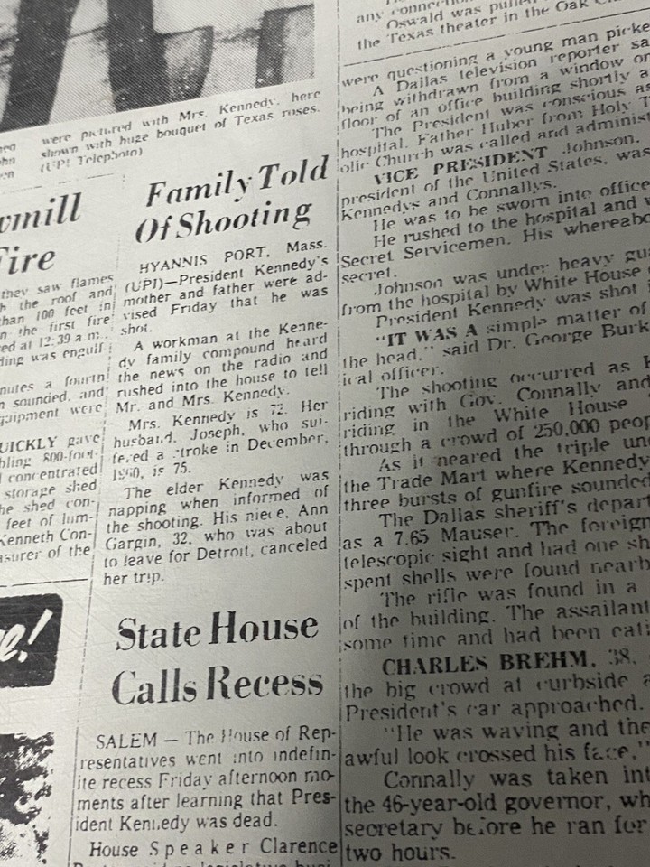 1963 Original Front Page Newspaper Kennedy Assassinated; Gov. Connally ...