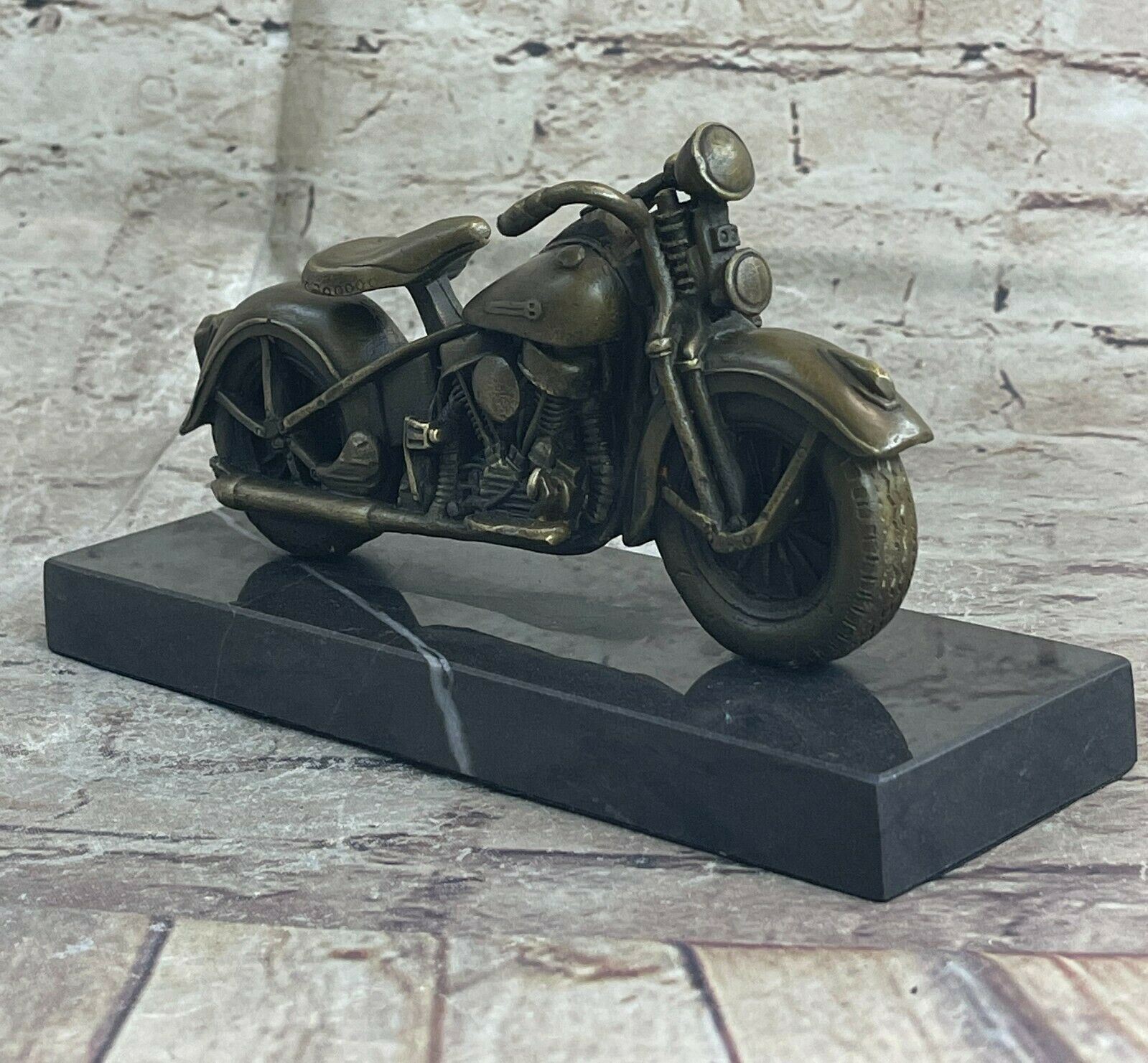 Signed Bronze Motorcycle on Marble Base Harley Davidson Roadster ...