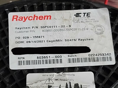 Raychem/TE 55PC0111-22-9 #22awg XL-ETFE Spec 55 Hook-Up/Lead Wire White ...