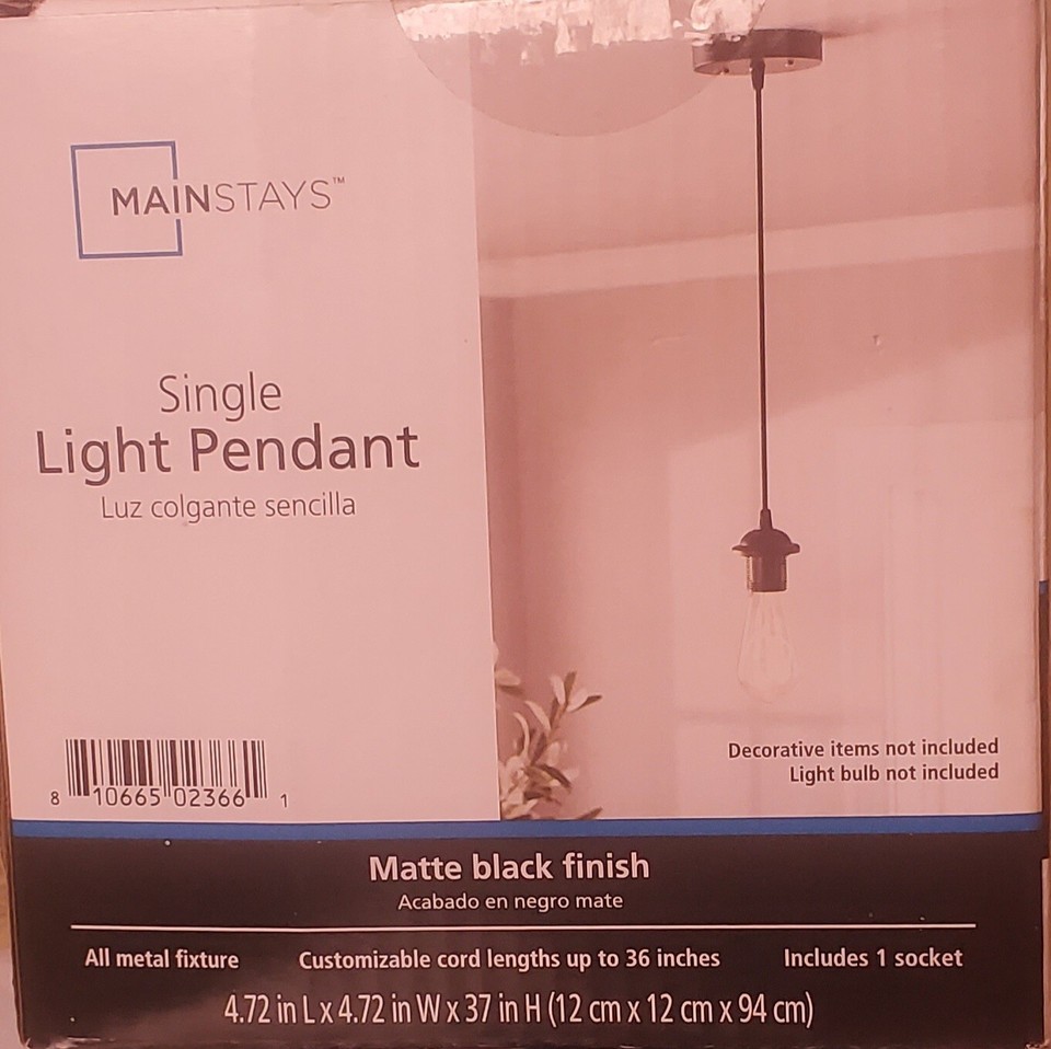 Mainstays Customizable Single Pendant Light, Matt Black Finish New In ...