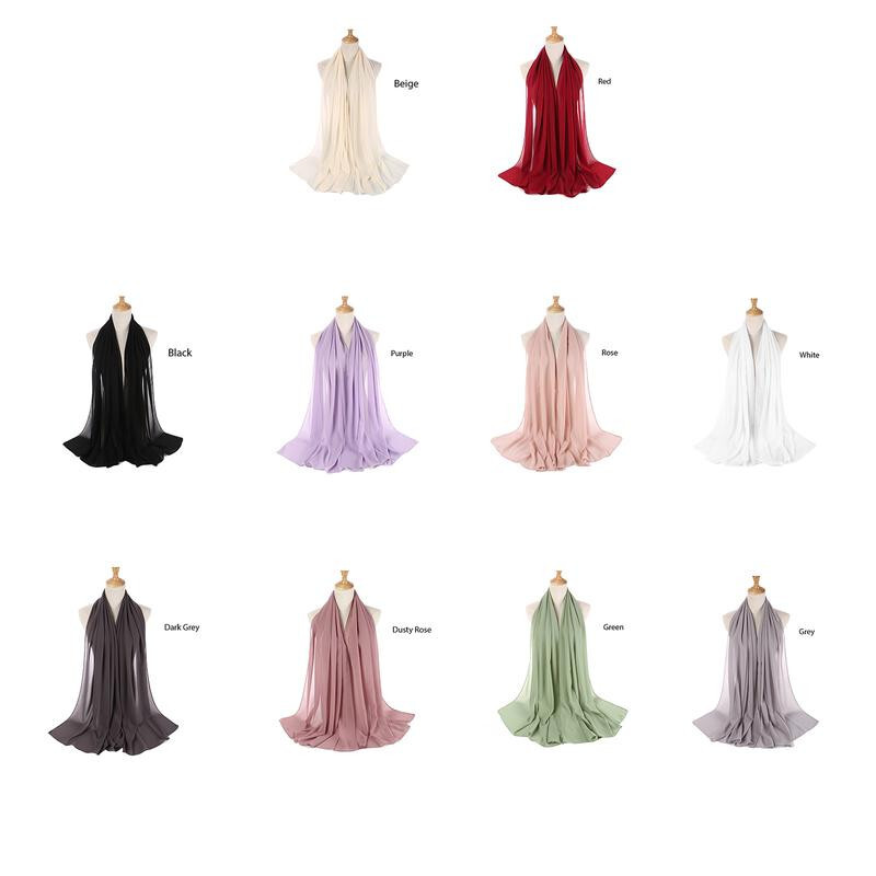 Women Classic Solid Color Chiffon Scarf, Breathable Lightweight Soft ...
