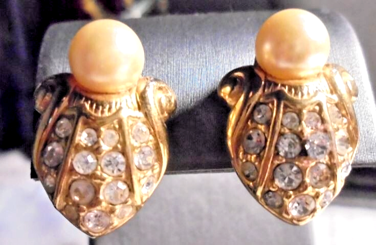 Swarovski (Swan Logo)Gold Rhodium PLated Crystal Encrusted Faux Pearls ...