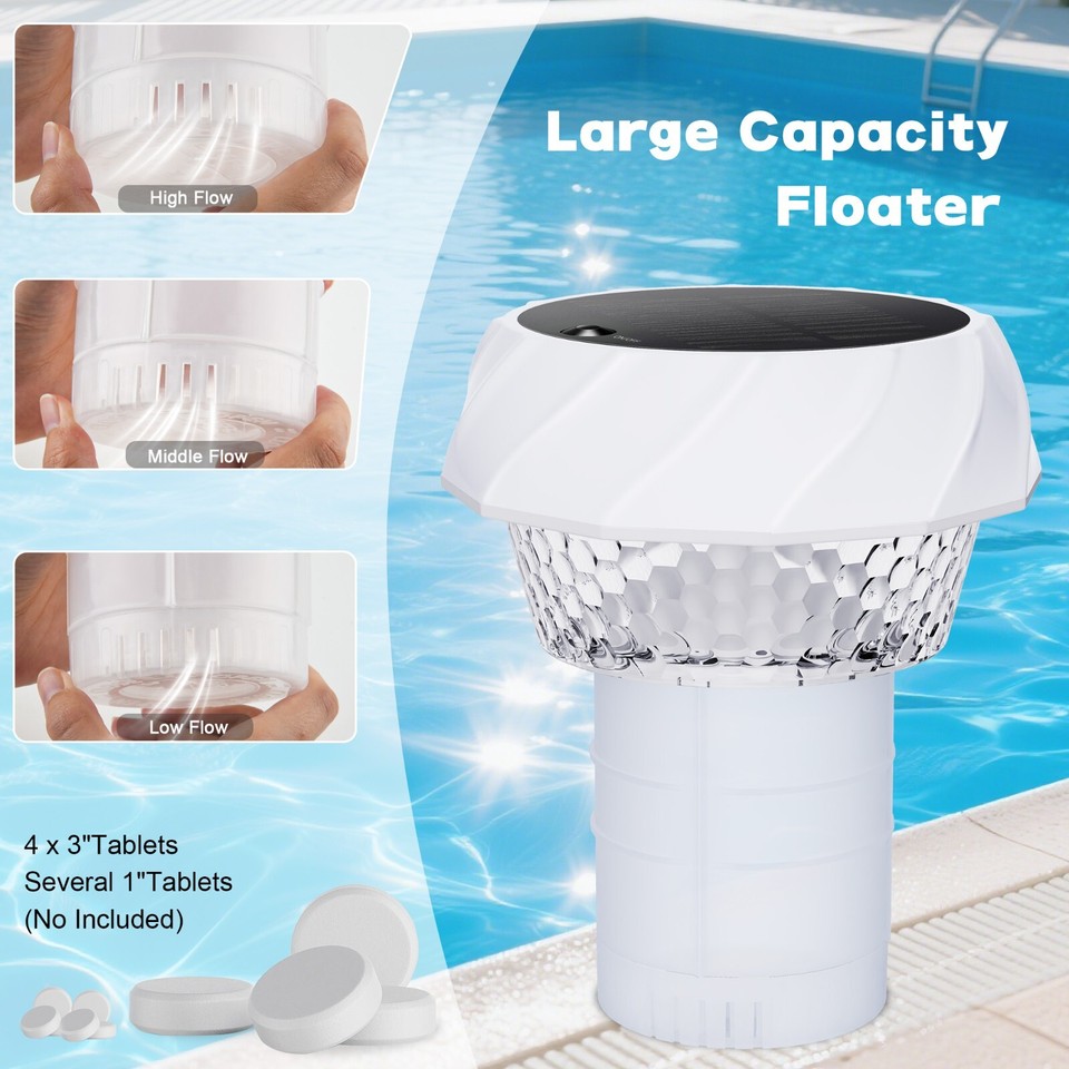 Solar Pool Chlorine Floater Dispenser Colorful Light w/Remote Control ...