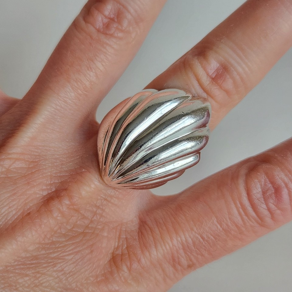 Heavy Chunky Statement 925 Sterling Silver Shell Design Ring Size 6 17g ...