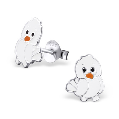925 Sterling Silver Baby White Chick Chicken Kids Girls Stud Earrings ...