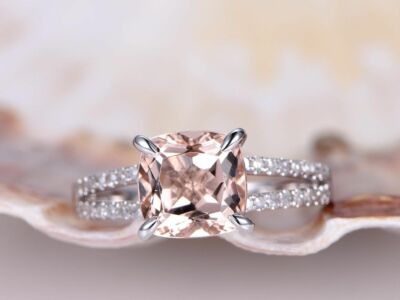 2.2ct Lab-Created Peach Morganite Split Shank Engagement Ring White ...