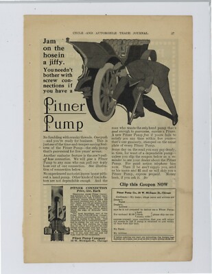1911 Pitner Pump Co. Ad: Pitner Tire Pump for Cars - Michigan St ...